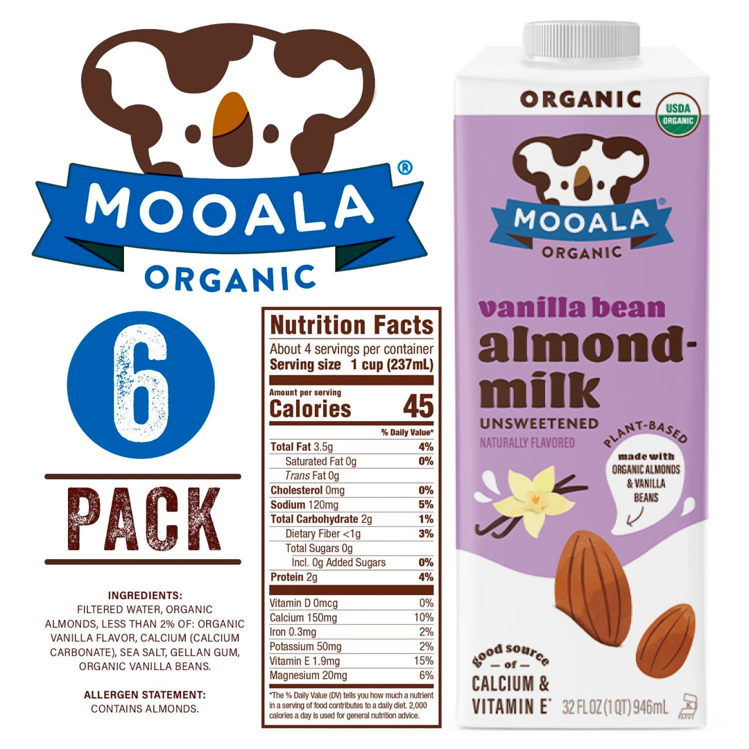 Unsweetened Vanilla Bean Almondmilk | Dairy-Free & Organic - Mooala ...